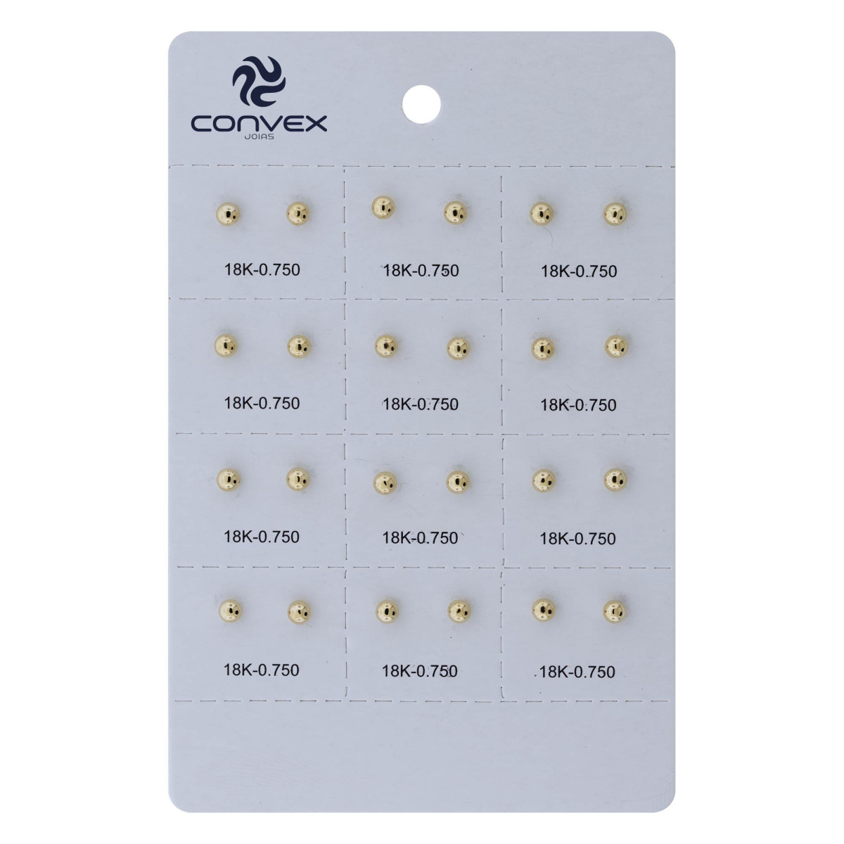 Brinco de Ouro 18k Baby Bolinha 3mm cartela com 12 pares | Convex ...