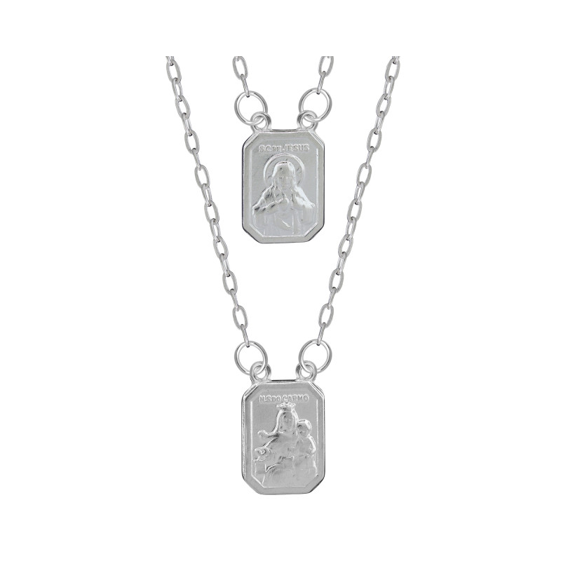 Escapulário Prata Piastrini S. C. de Jesus e NSra. do Carmo 11x9mm 65cm ...